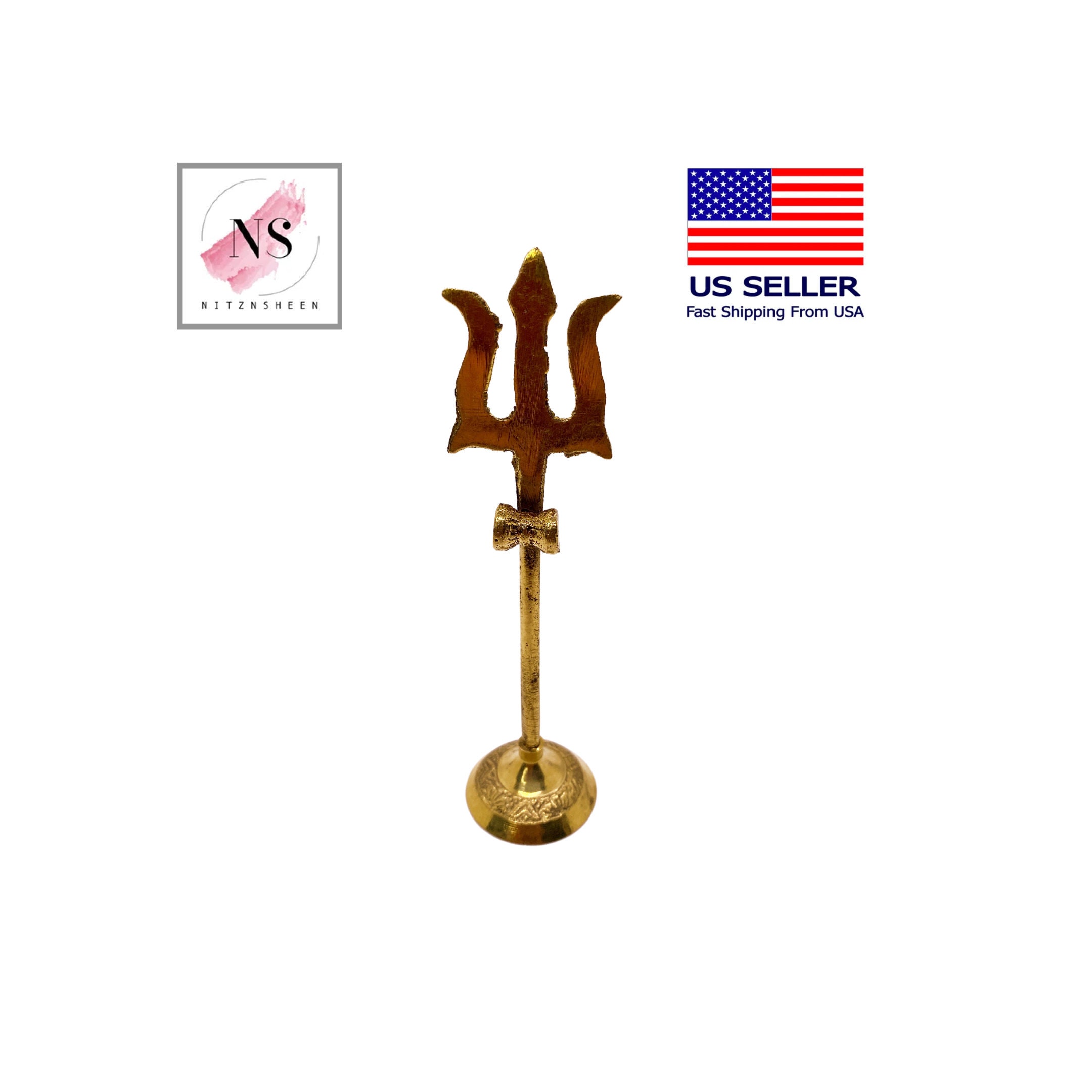 Brass Metal Trishul Trident With Stand (5"), Shivratri, Shiv Puja, Lord ...