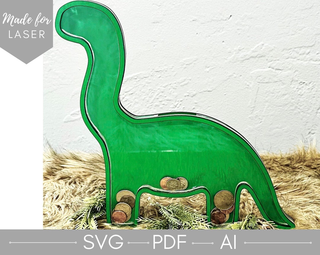 Dinosaur Coin Bank Laser Cut File INSTANT DOWNLOAD Svg Pdf Ai Glowforge ...