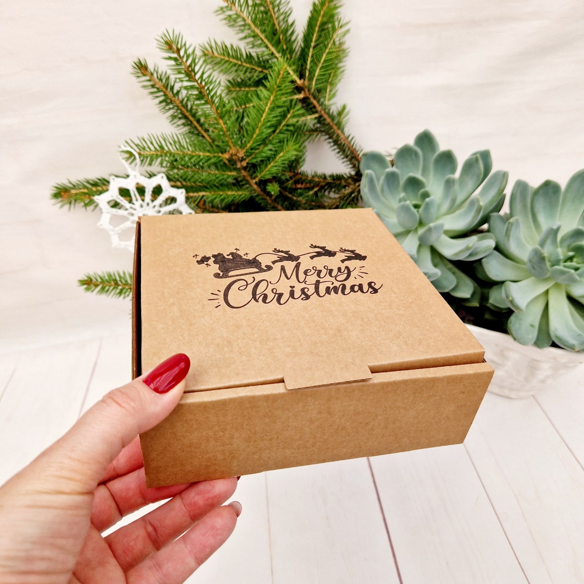 Christmas Kraft Empty Gift Box. 6"x6"x2" Eco Friendly Recyclable ...