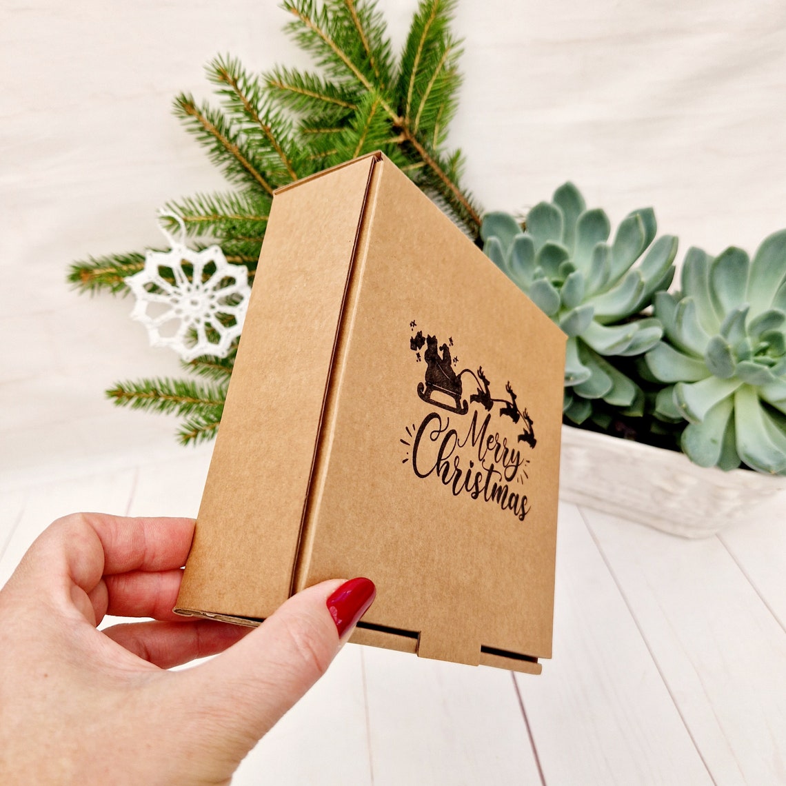 Christmas Kraft Empty Gift Box. 6"x6"x2" Eco Friendly Recyclable ...