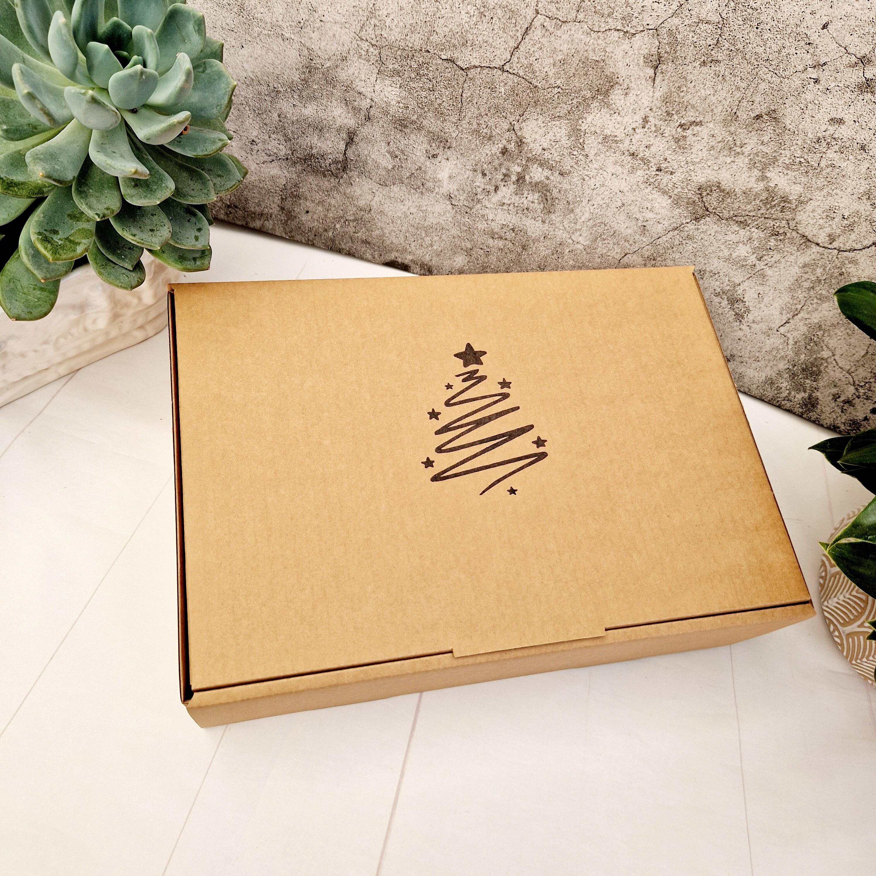 Merry Christmas Empty Hand Stamped Kraft Gift Boxes, Heavy Duty ...