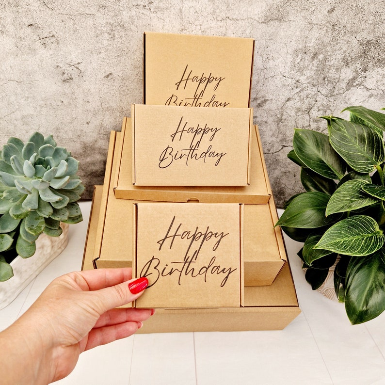 Happy Birthday Empty Hand Stamped Kraft Gift Boxes. Eco-friendly Royal ...
