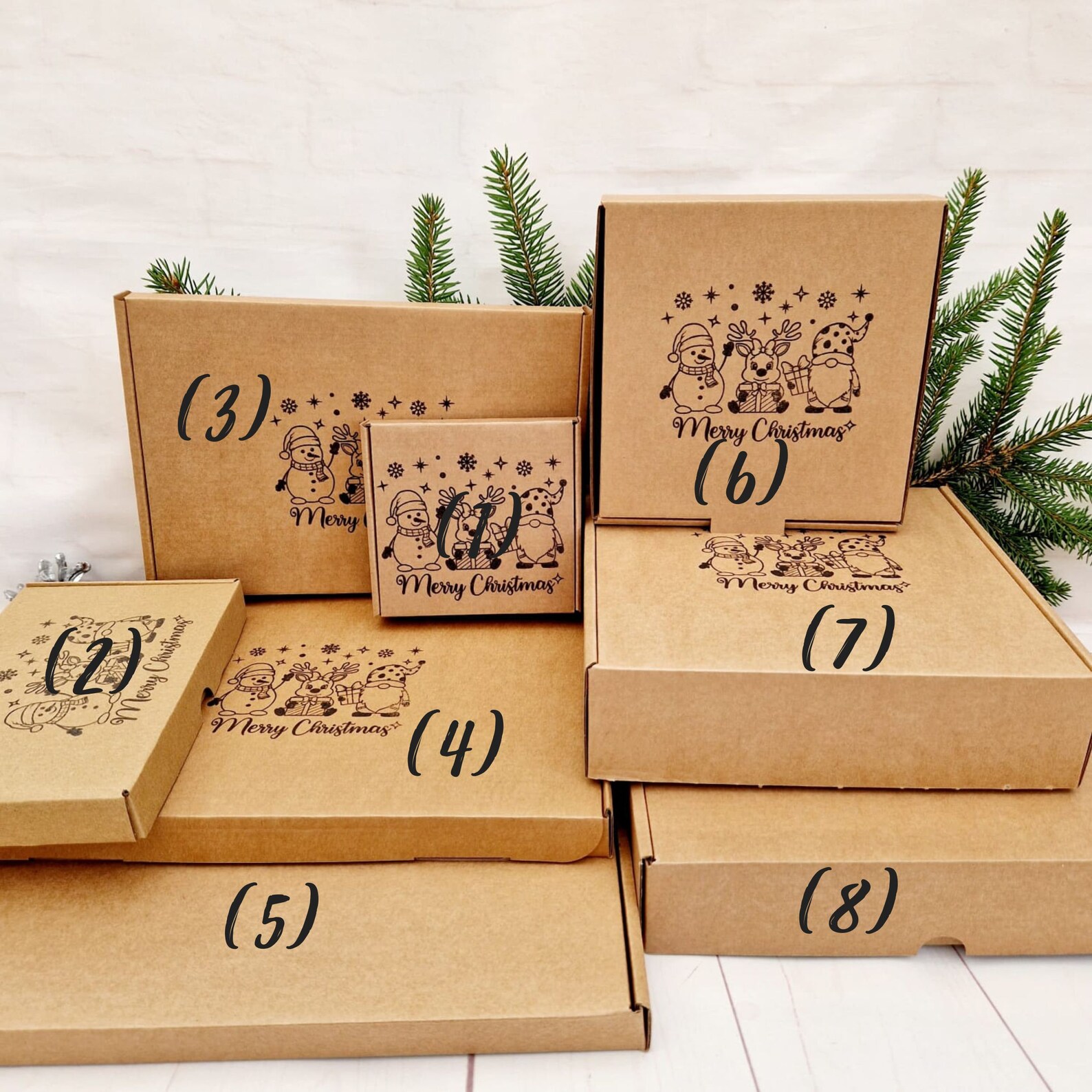 Merry Christmas Empty Hand Stamped Kraft Gift Boxes, Mini, Medium ...
