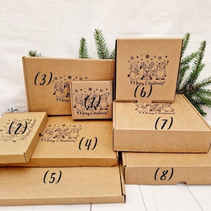 Merry Christmas Empty Hand Stamped Kraft Gift Boxes, Mini, Medium ...