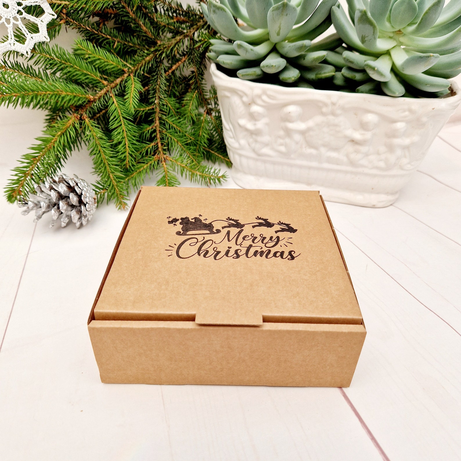 Christmas Kraft Empty Gift Box. 6"x6"x2" Eco Friendly Recyclable ...