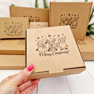 Merry Christmas Empty Hand Stamped Kraft Gift Boxes, Mini, Medium ...