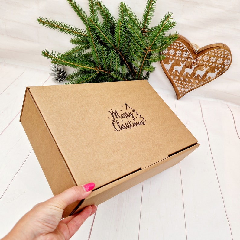 Merry Christmas Empty Hand Stamped Kraft Gift Boxes, Heavy Duty ...