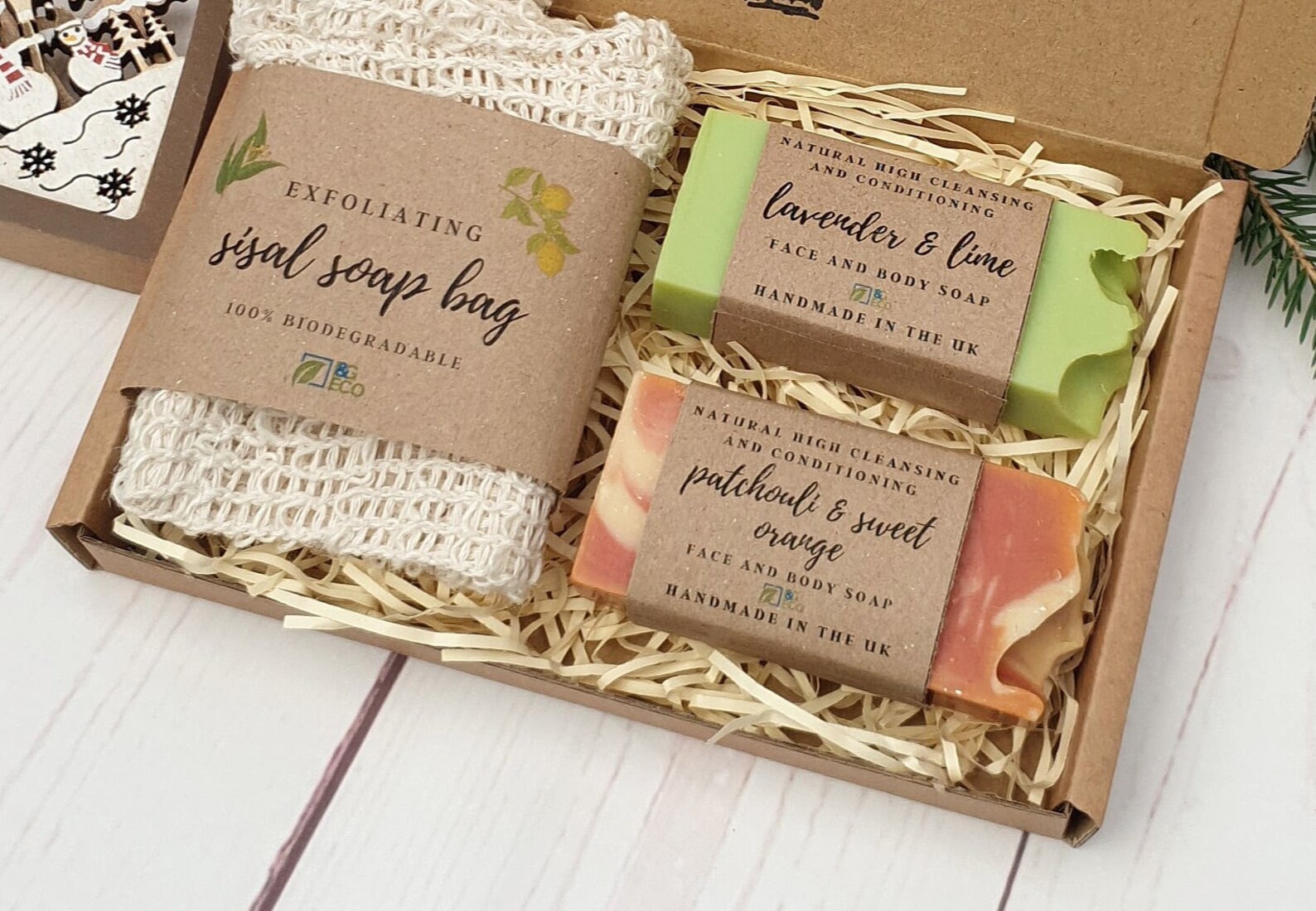 Christmas Soap Gift Set Box. X2 Half UK Handmade Soap/50g + Sisal Soap ...