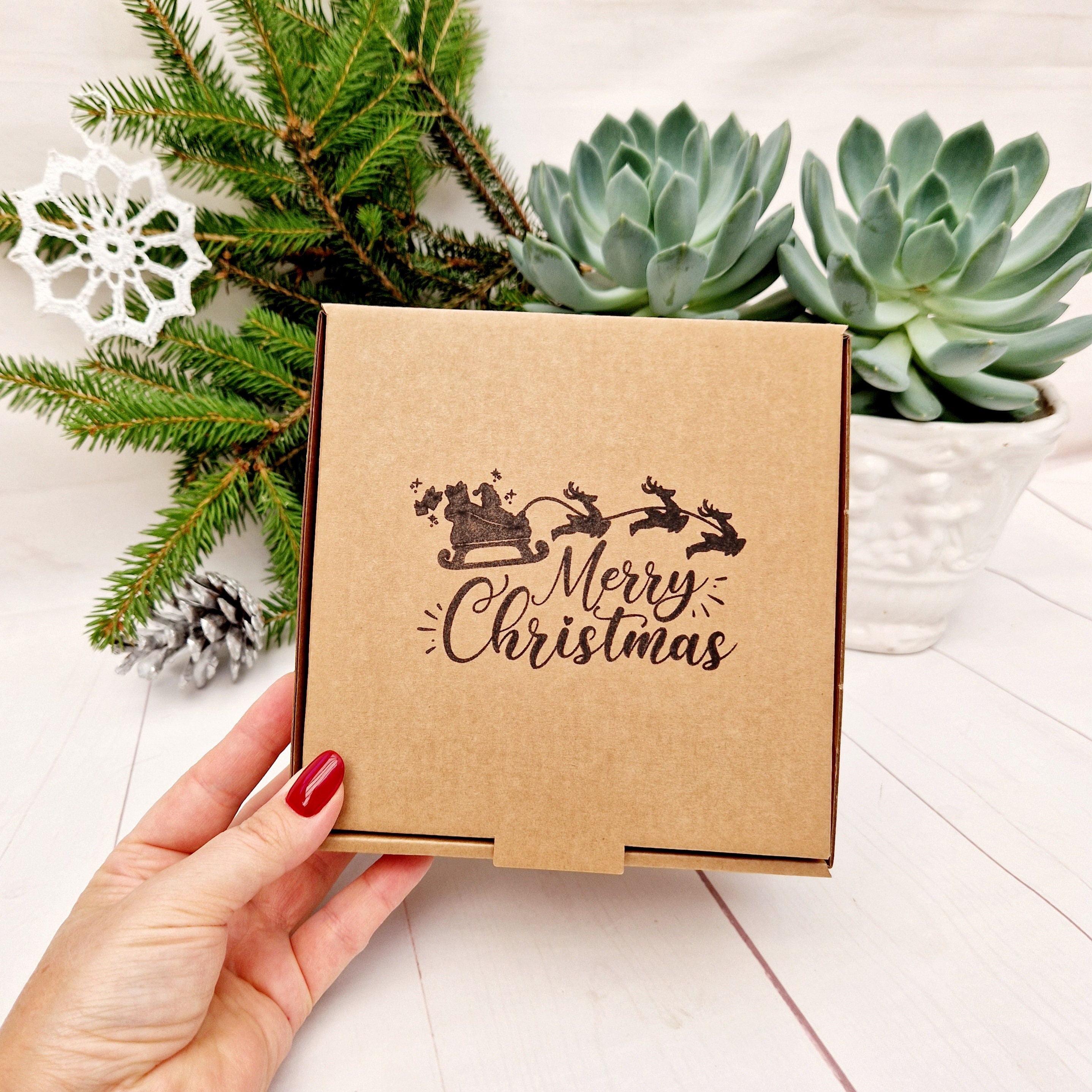 Christmas Kraft Empty Gift Box. 6"x6"x2" Eco Friendly Recyclable ...