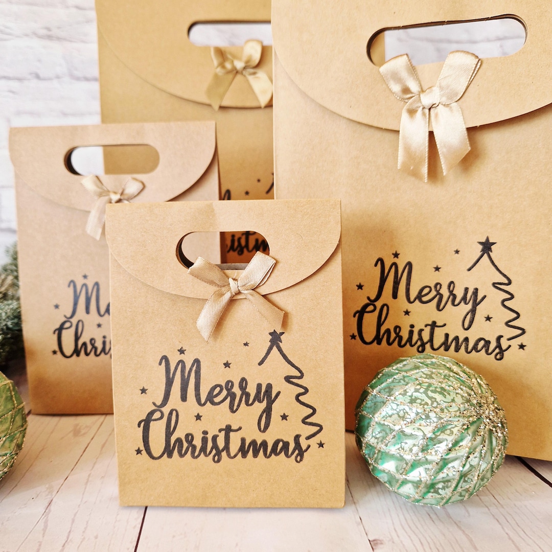 Merry Christmas Party Bag. Small or Medium Kraft Brown Paper Gift Xmas ...