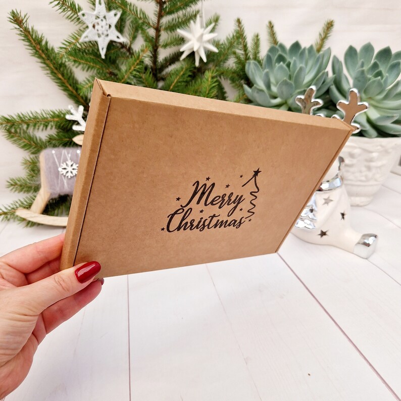 Christmas Theme Gift Box. Empty Kraft Cardboard Box. Eco Friendly Xmas ...
