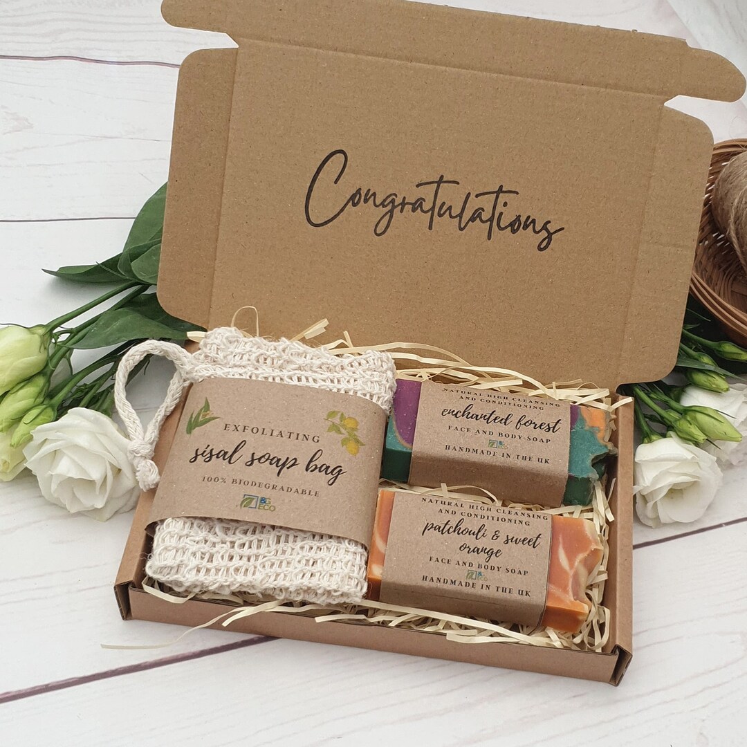 Congratulations Eco Friendly Gift Box. X2 Half UK Handmade Soap/50g ...