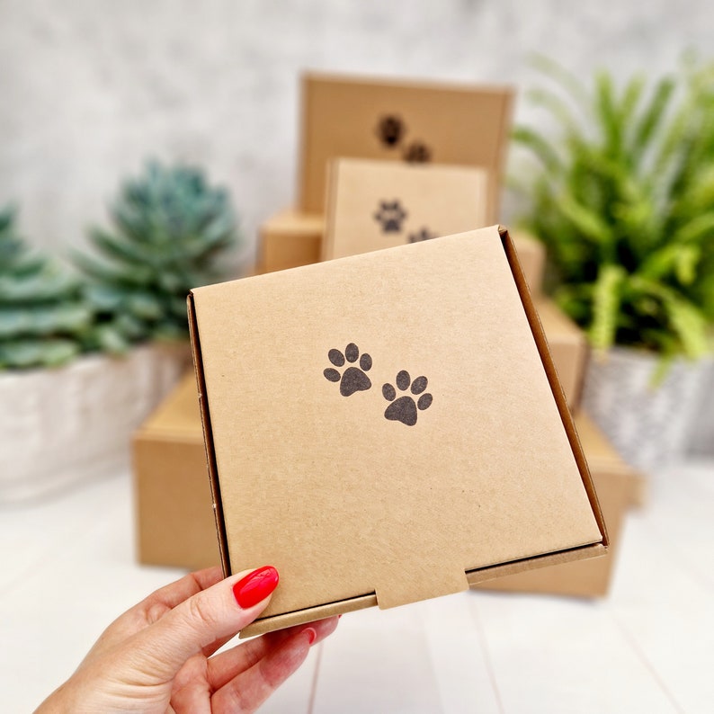 Paw Print Empty Kraft Gift Box. Cute Hand-stamped Cardboard Packaging ...
