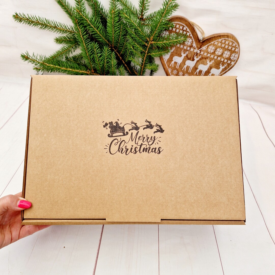 Merry Christmas Empty Hand Stamped Kraft Gift Boxes, Heavy Duty ...