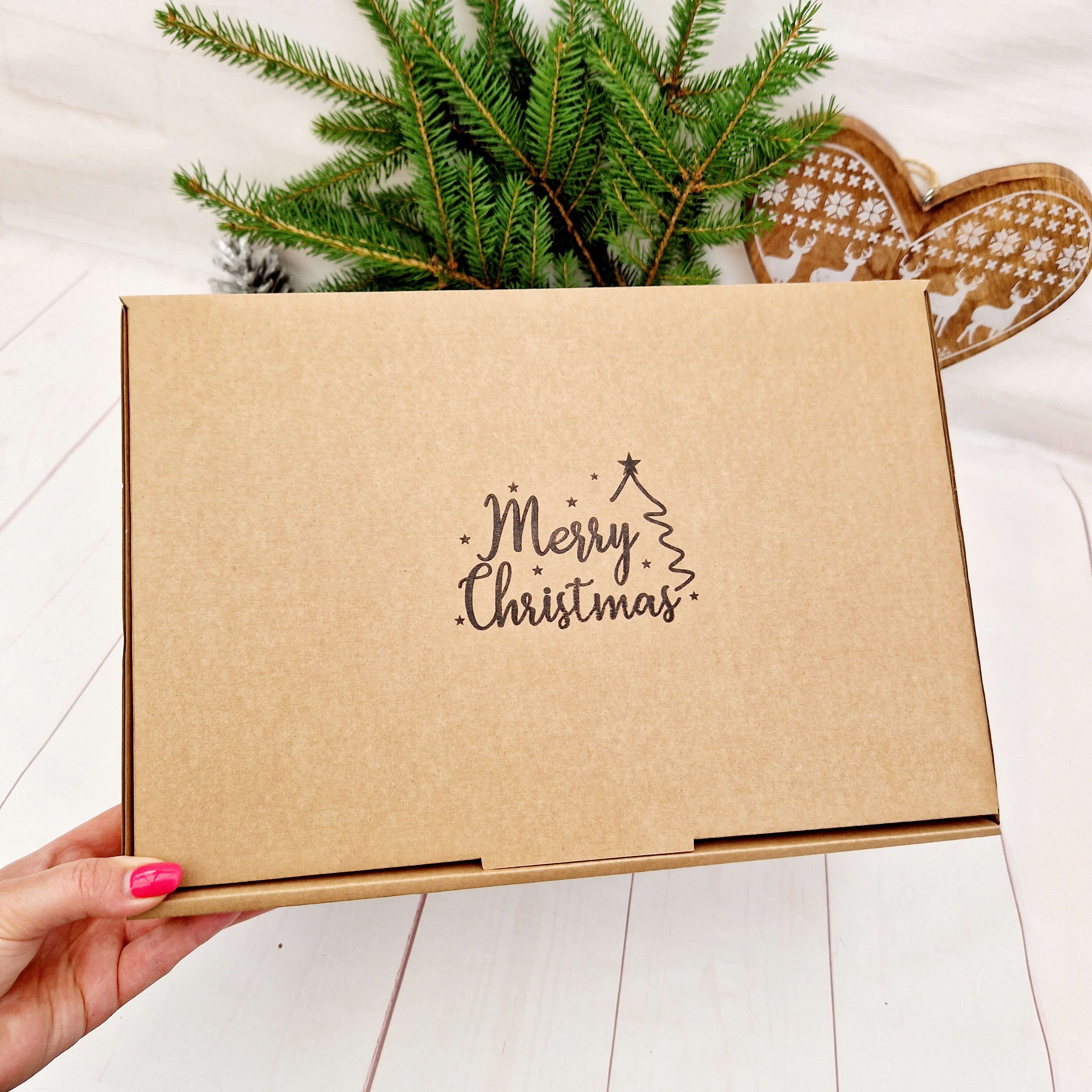 Merry Christmas Empty Hand Stamped Kraft Gift Boxes, Heavy Duty ...