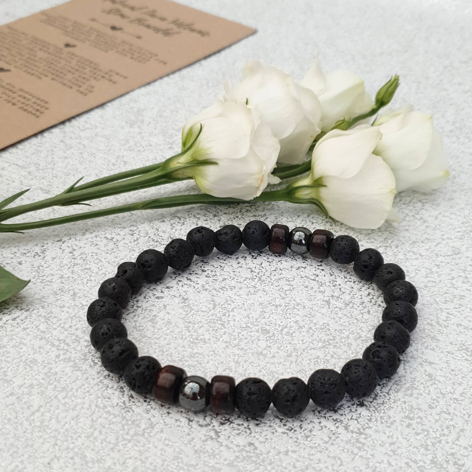 Natural Black Lava Volcanic Stone Bracelets for Men. Yoga Bead Bracelet ...