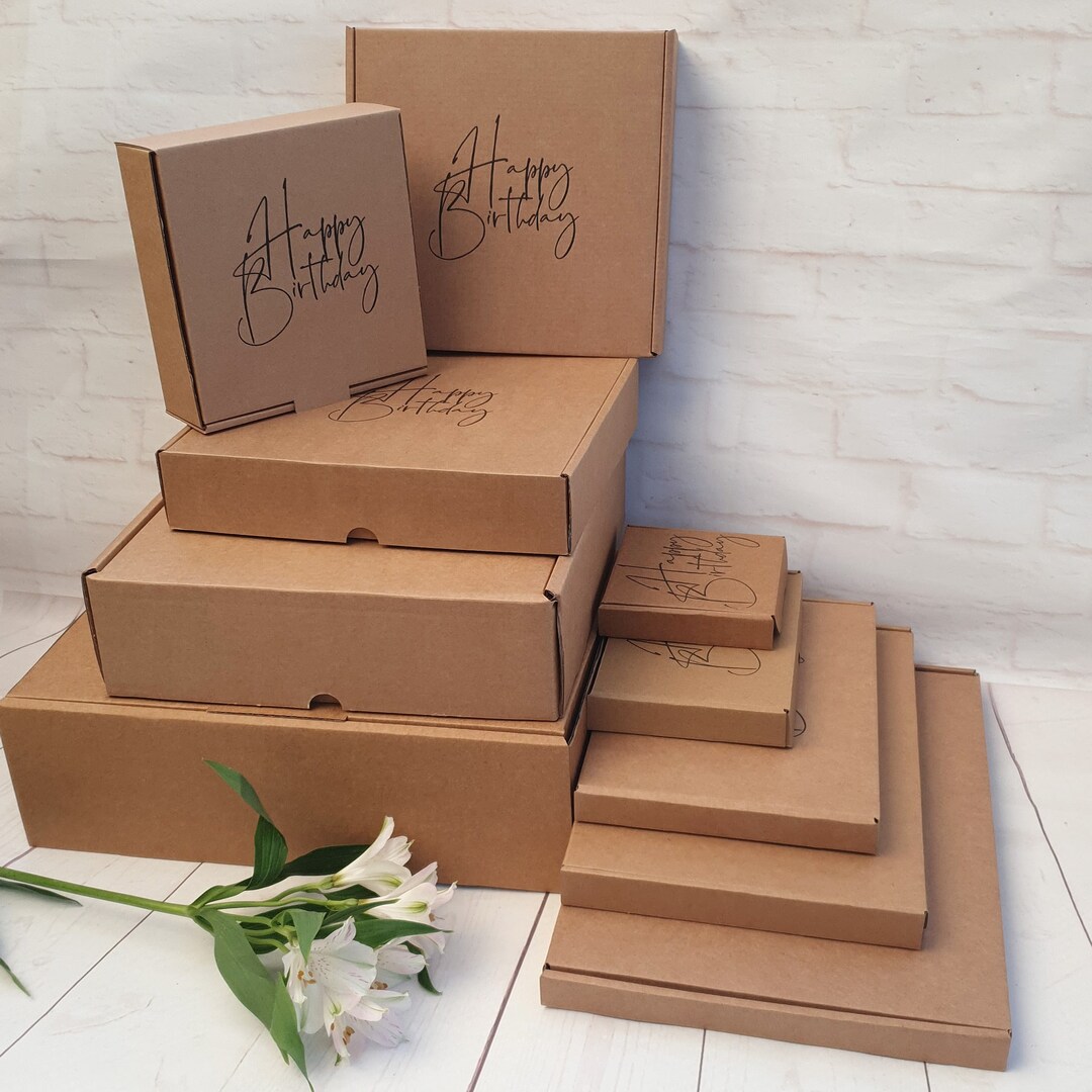 Happy Birthday Empty Hand Stamped Kraft Gift Boxes. Eco-friendly Royal ...