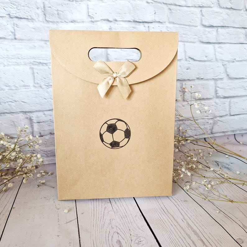 Football Party Gift Bag. Eco-friendly Kraft Bag With Ribbon. Hand ...