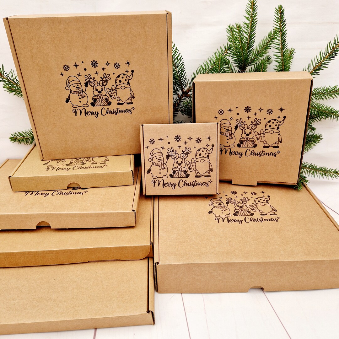 Merry Christmas Empty Hand Stamped Kraft Gift Boxes, Mini, Medium ...
