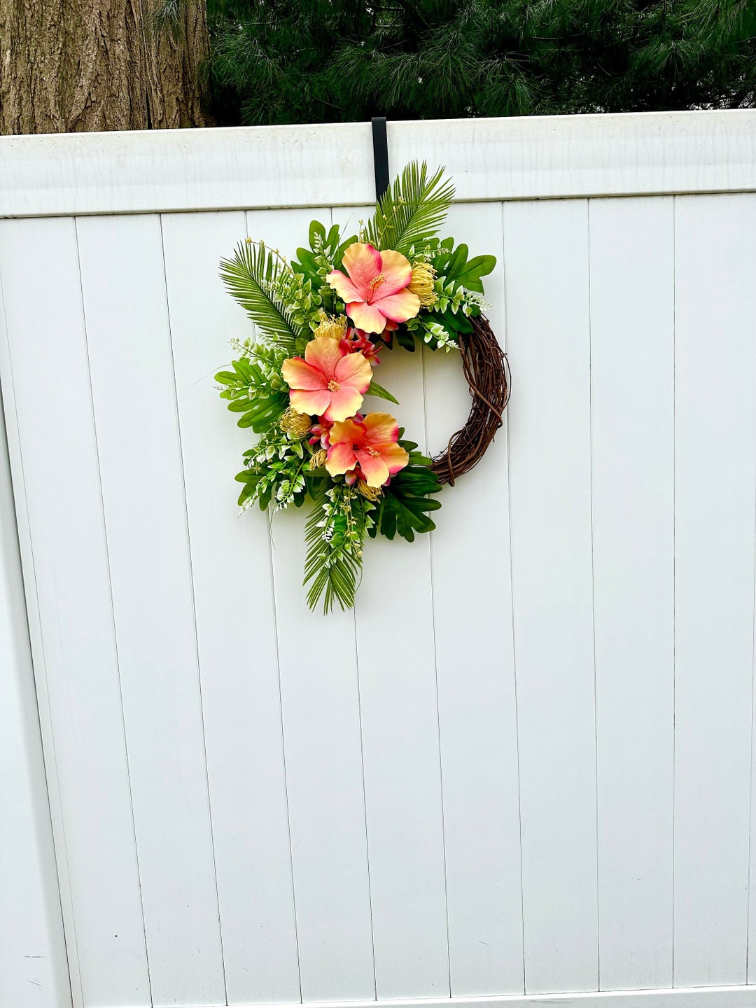 Modern Tropical Decor, Summer Wreath for Double Doors, Tropical Wreath ...