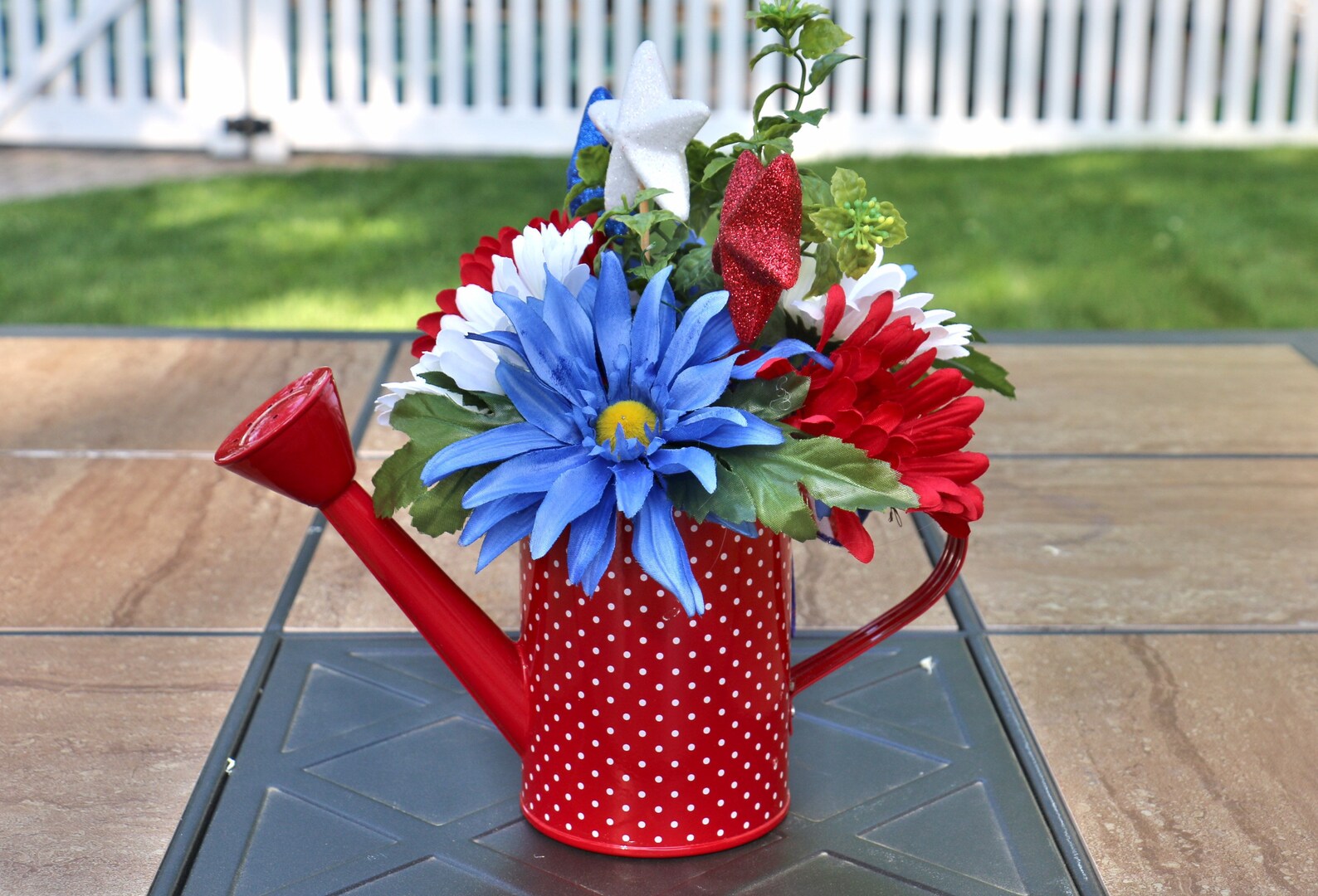 Watering Can Flower Arrangement Patriotic Centerpiece Red | Etsy