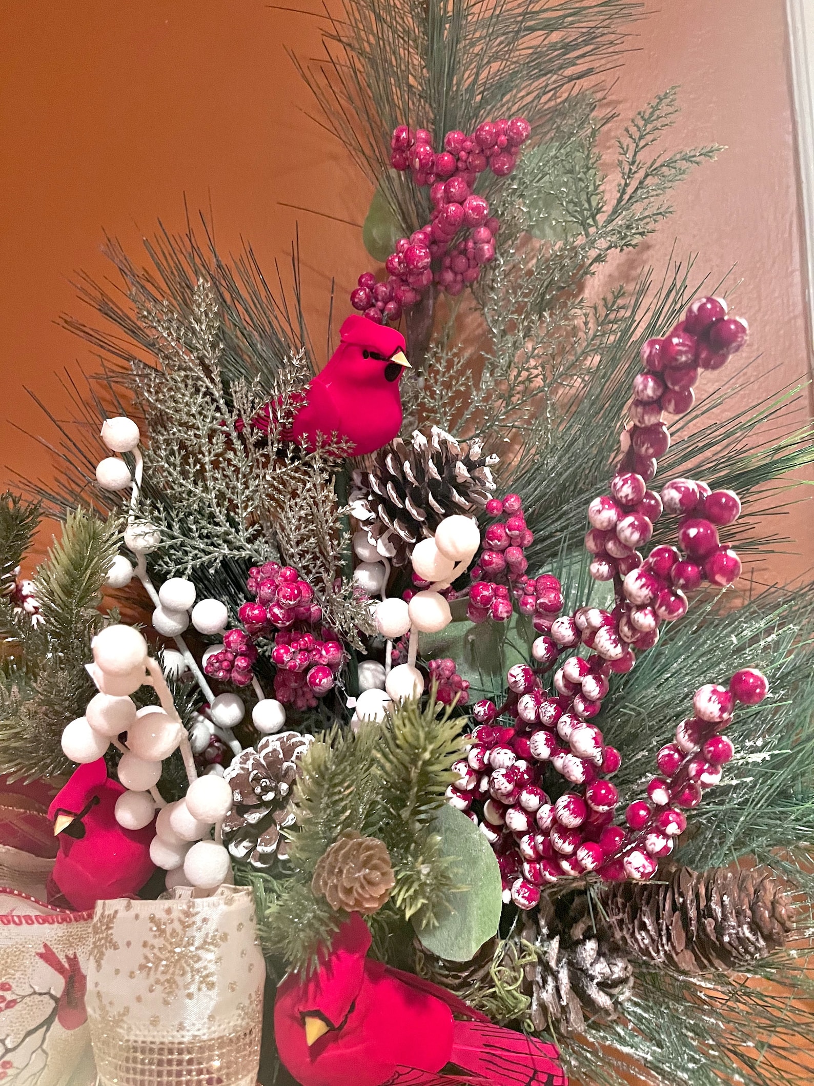 Christmas Holiday Arrangement, Cardinal Centerpiece, Christmas Mantle ...