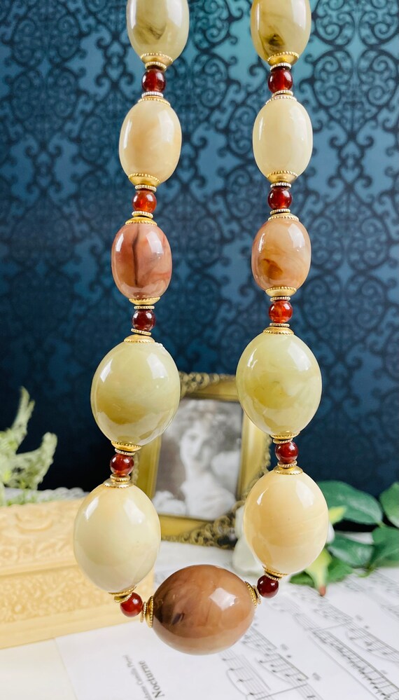 Vintage Plastic Large Beads long Strand Necklace sign… - Gem