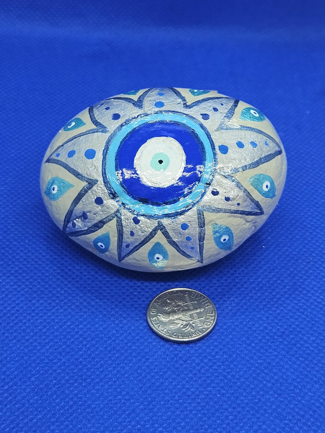 Meditation Stone, Rock, Evil Eye Rock, Mandala Art, House Protection ...