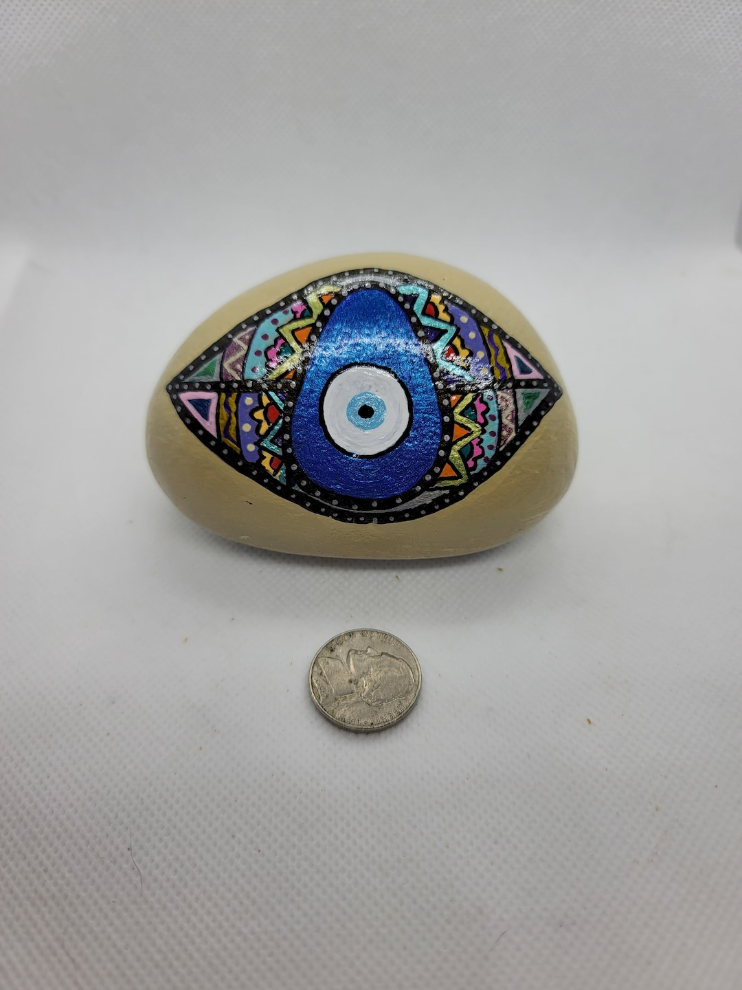 Mandala Rock, Evil Eye Rock, Meditation Stone,evil Eye Aesthetic, Evil ...