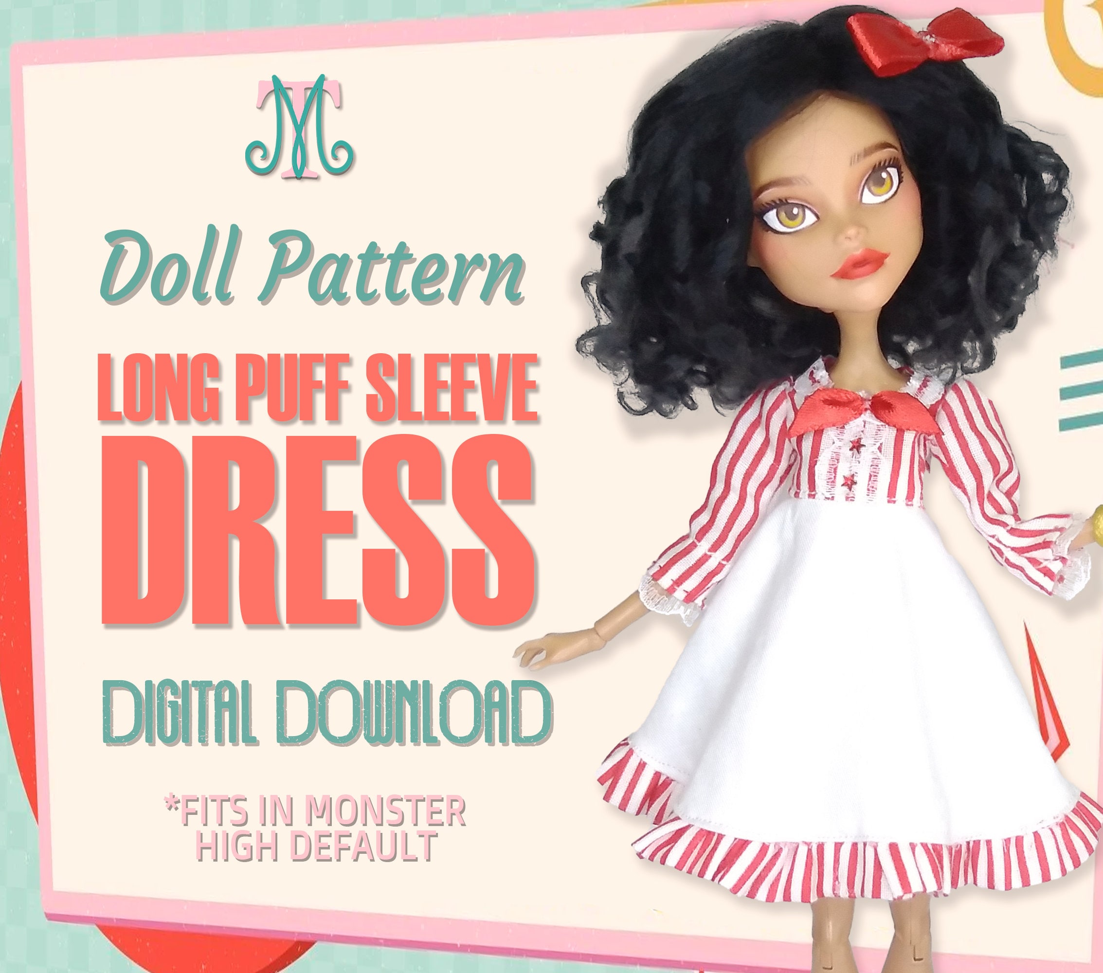 Long Puff Sleeve Dress DIGITAL Pattern Download Doll Clothes for ...