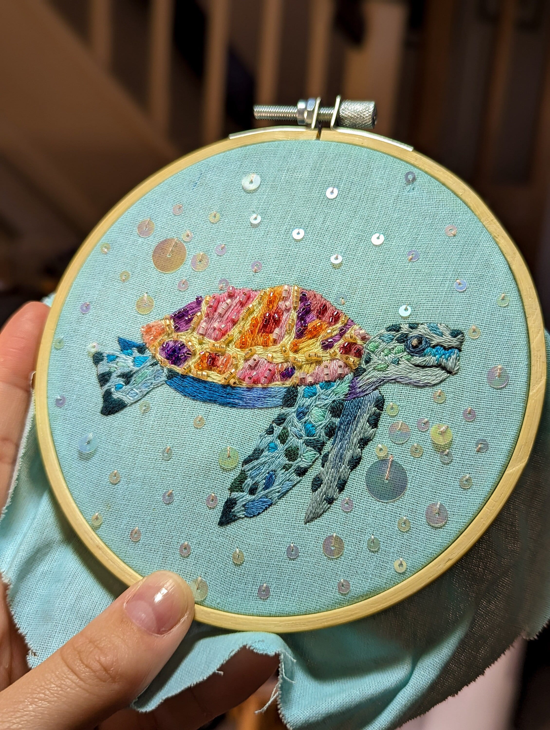 Sea Turtle Hand Embroidered Beaded Mini Hoop - Etsy