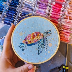 Sea Turtle Hand Embroidered Beaded Mini Hoop - Etsy