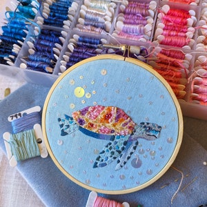 Sea Turtle Hand Embroidered Beaded Mini Hoop - Etsy