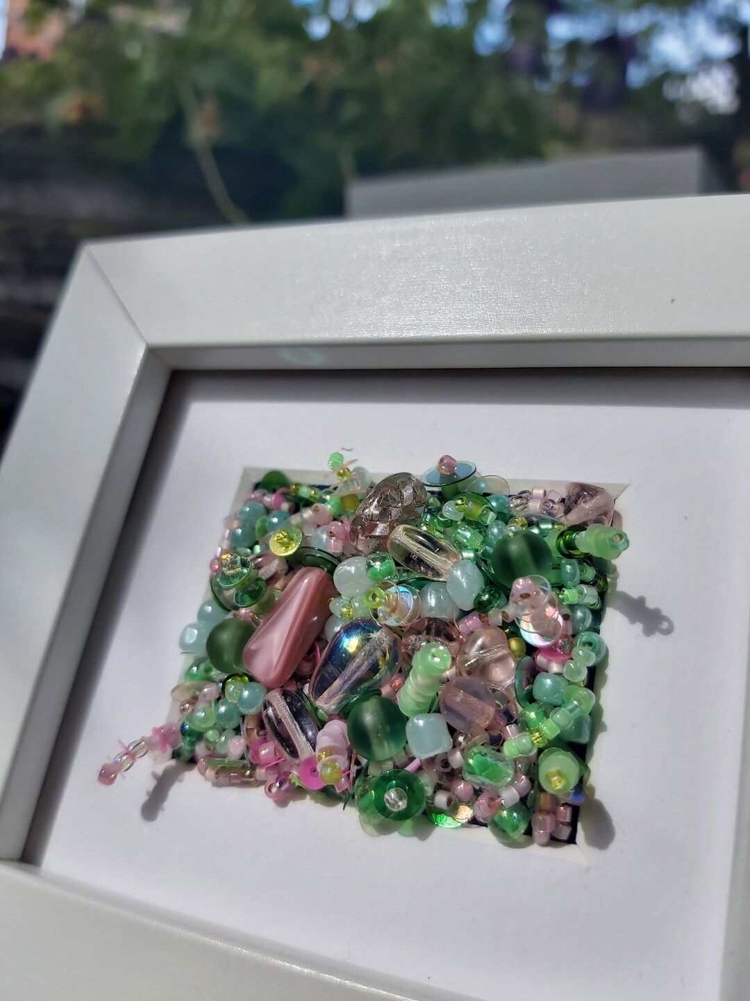 Pink and Green Beaded Mini Frame - Etsy