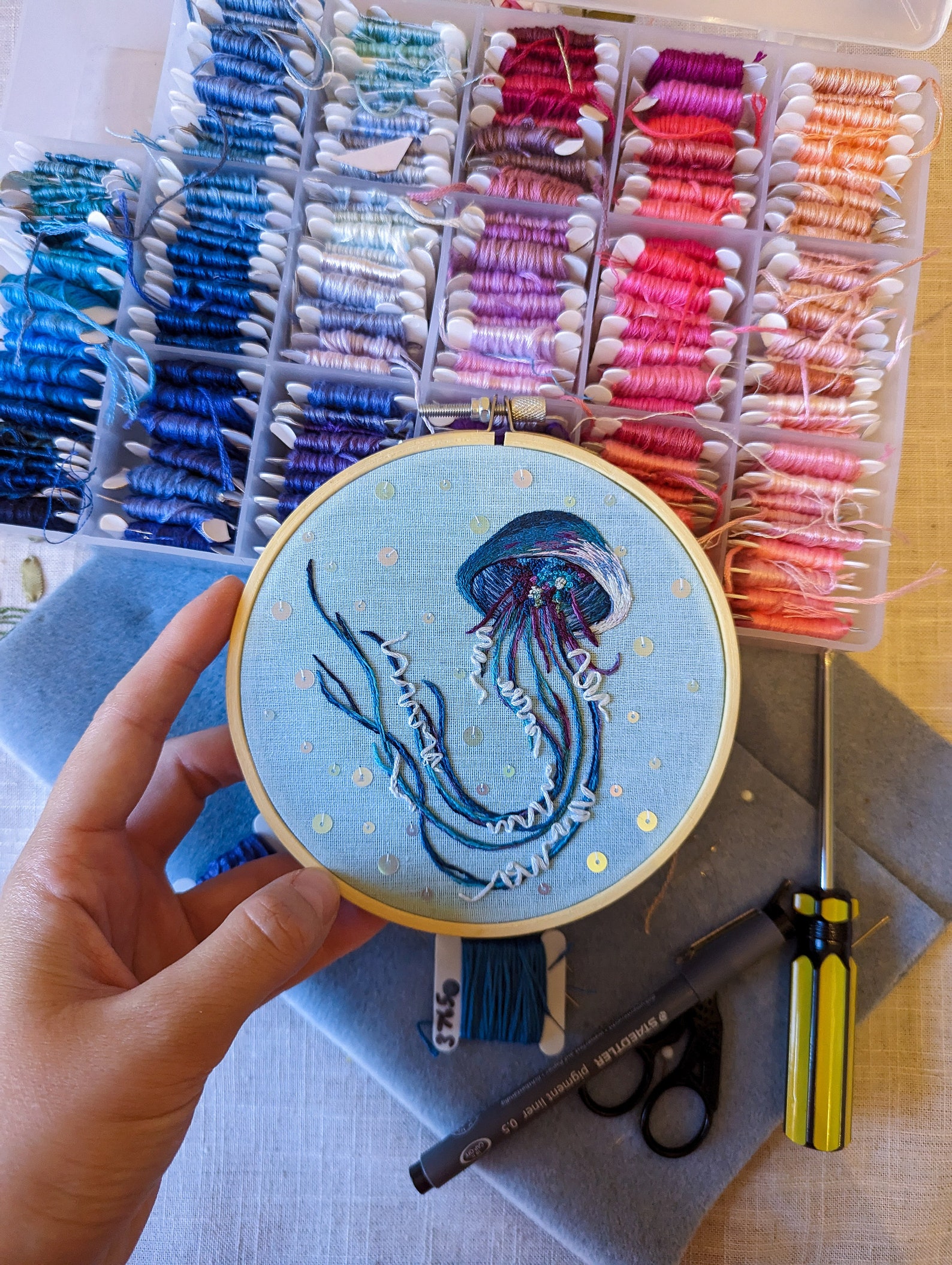 Jellyfish Hand Embroidered Mini Hoop - Etsy