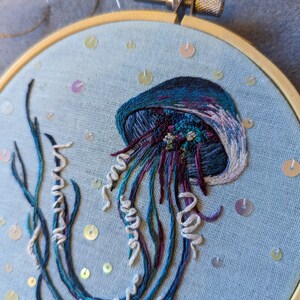 Jellyfish Hand Embroidered Mini Hoop - Etsy