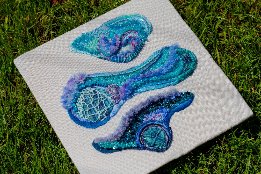 Sea Pebble Hand Embroidered Blue Wall Art - Etsy
