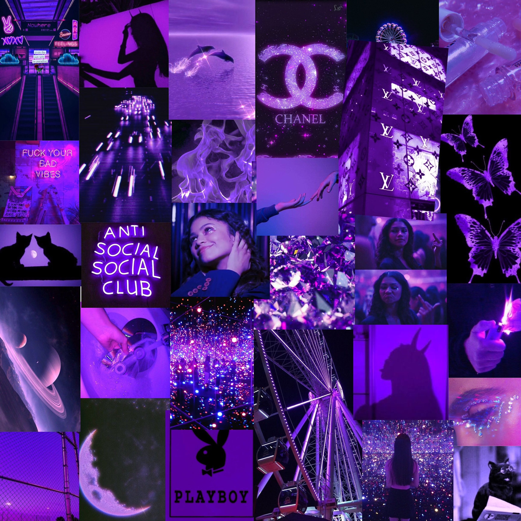 120 Pcs Printed Purple Collage Kit Baddie Euphoria Etsy