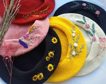 Vintage Wool French Beret, Hand Embroidered 100% Wool Beret, French Hat ...