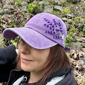 Purple Hand Embroidered Baseball Hat, Lavender Embroidered Denim Cap ...