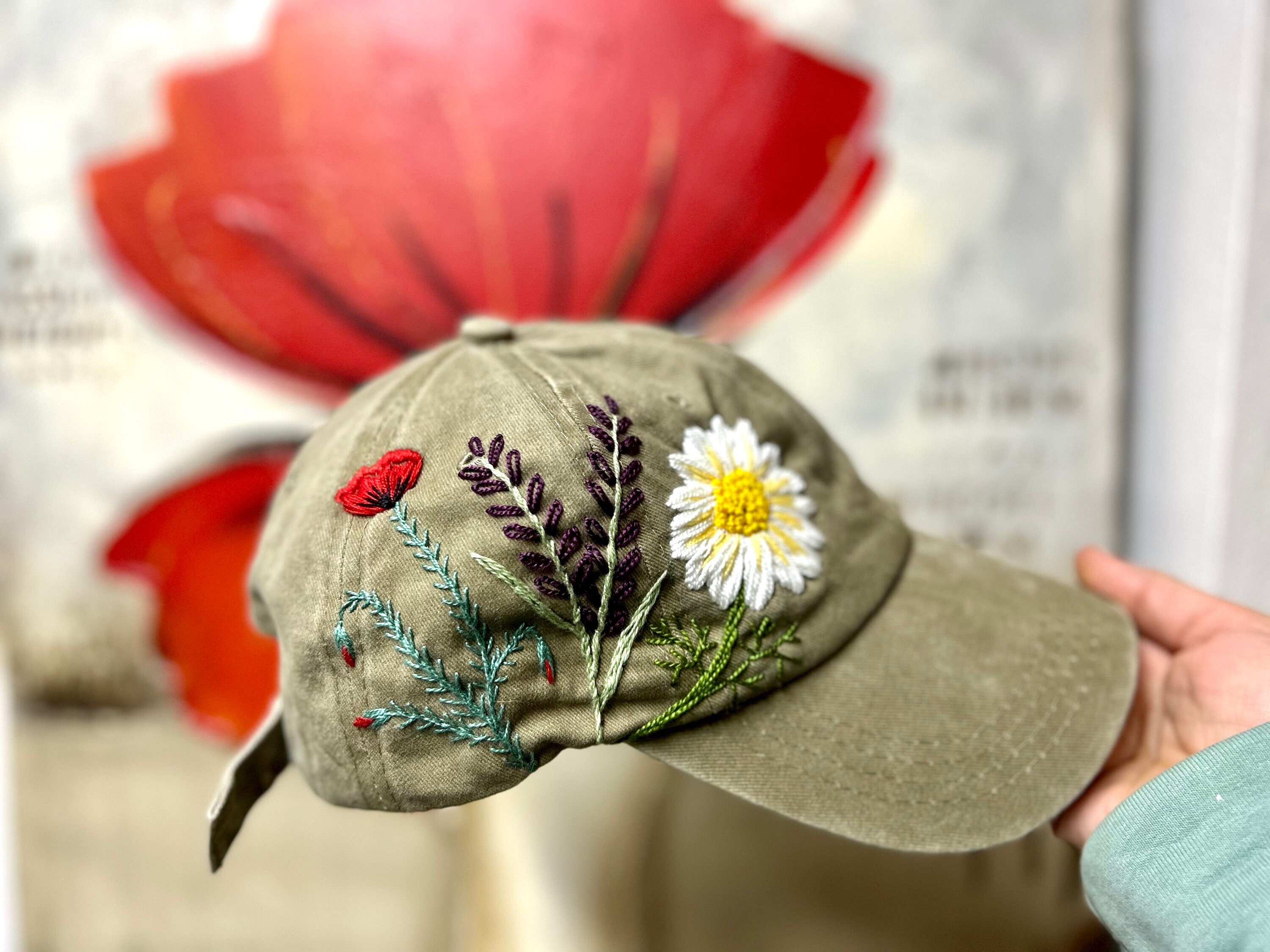 Hand Embroidered Baseball Cap Summer Hat Floral Embroidered - Etsy