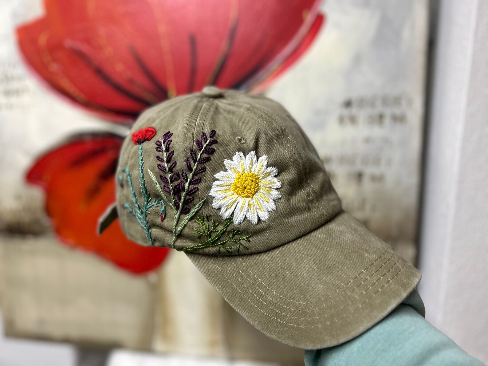 Hand Embroidered Baseball Cap Summer Hat Floral Embroidered - Etsy