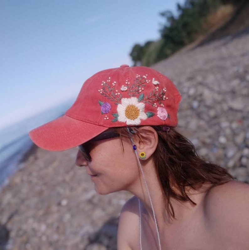 Hand Embroidered Baseball Cap Floral Embroidered Denim Cap - Etsy