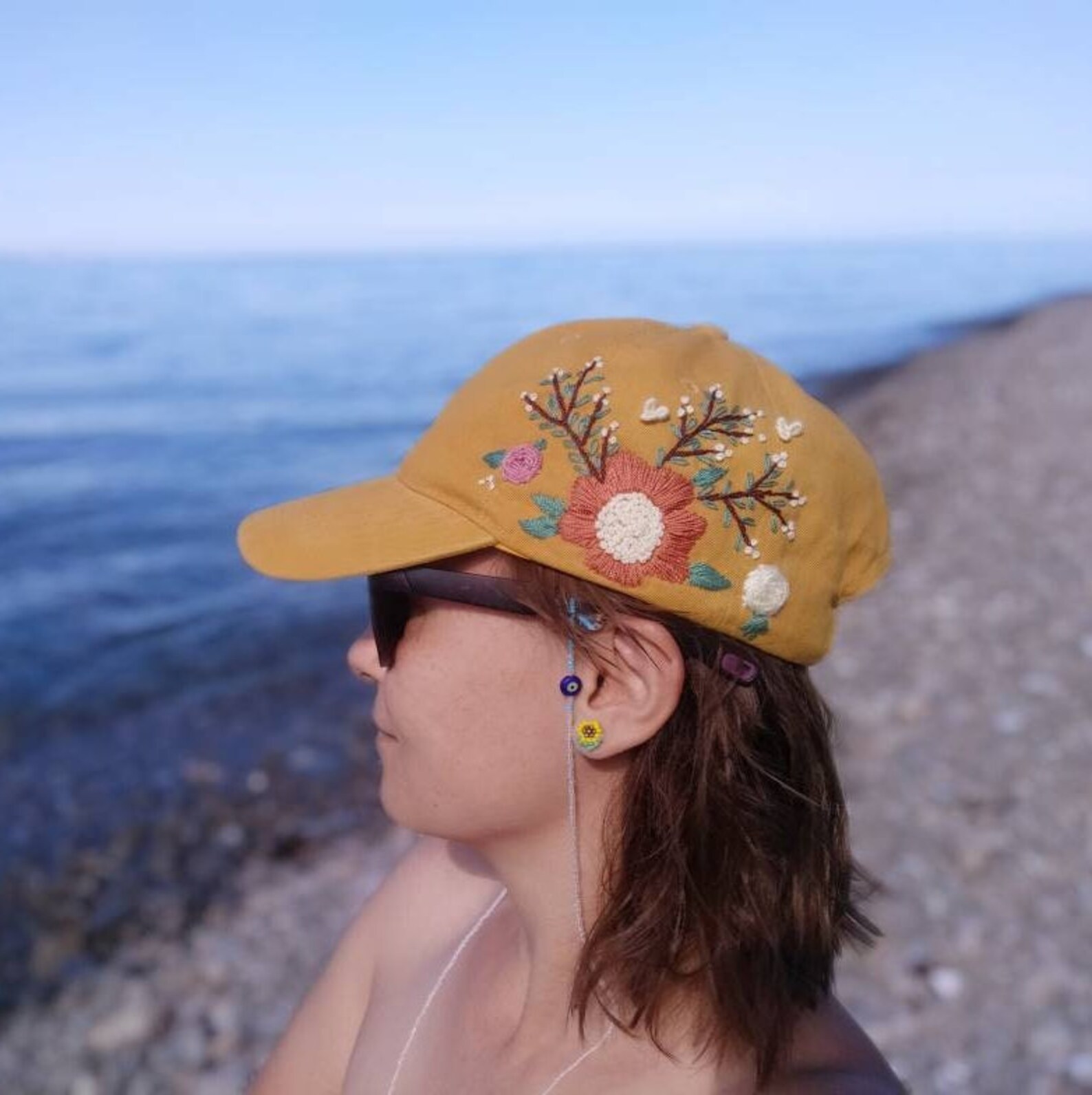 Hand Embroidered Baseball Cap Floral Embroidered Denim Cap - Etsy