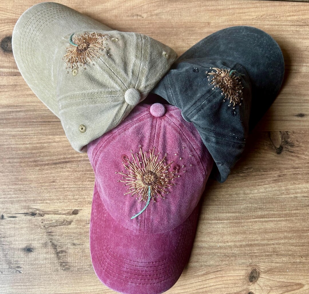 Baseball Cap, Dandelion Embroidered Denim Cap, Vintage Hat for Women ...