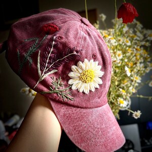 Hand Embroidered Baseball Cap, Summer Hat, Floral Embroidered Denim Cap ...