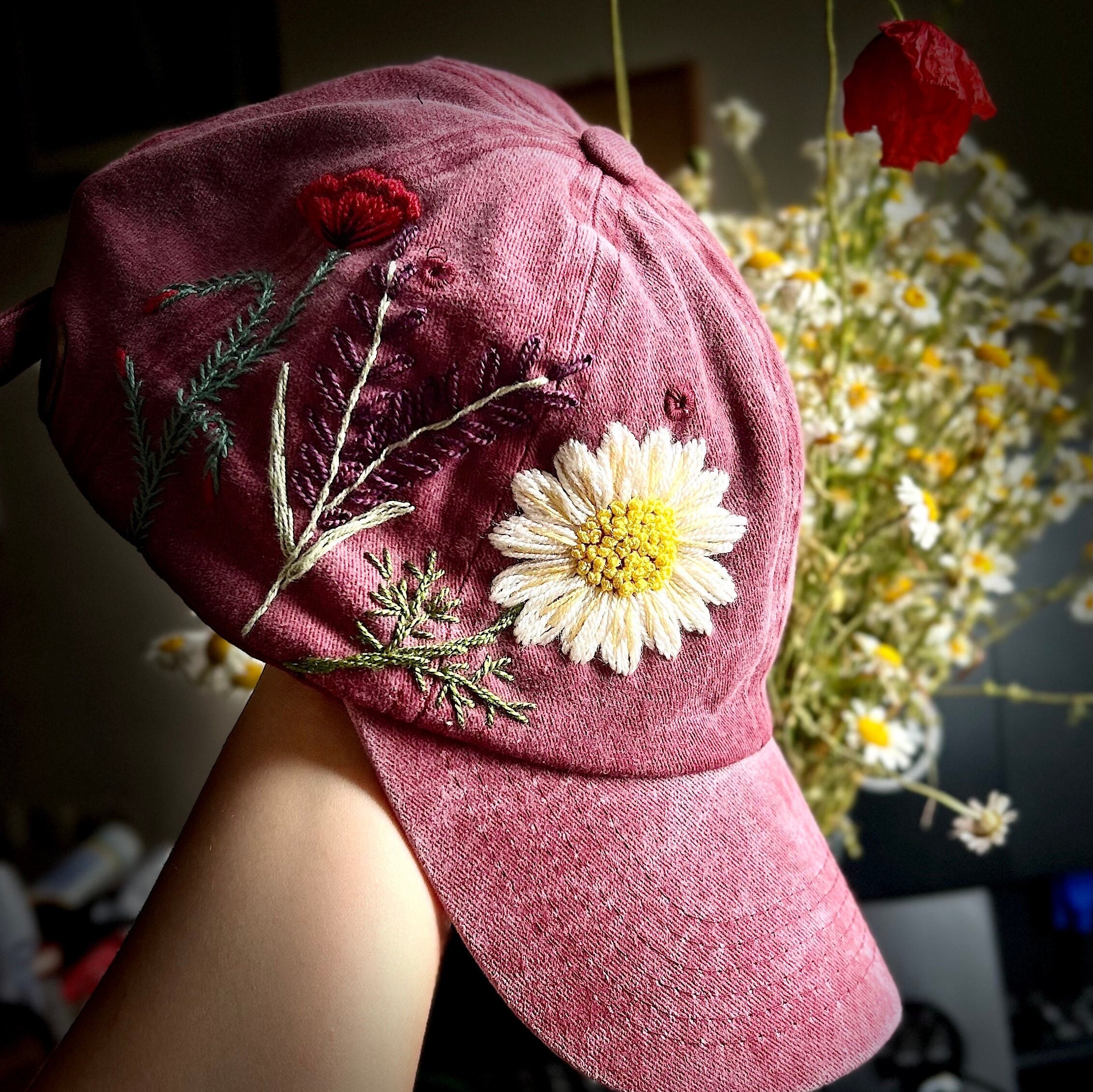Hand Embroidered Baseball Cap Summer Hat Floral Embroidered - Etsy