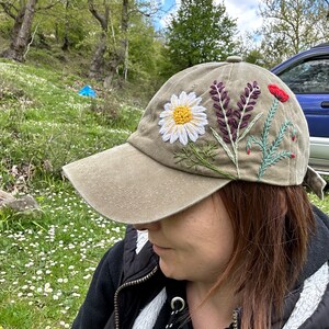 Hand Embroidered Baseball Cap, Summer Hat, Floral Embroidered Denim Cap ...