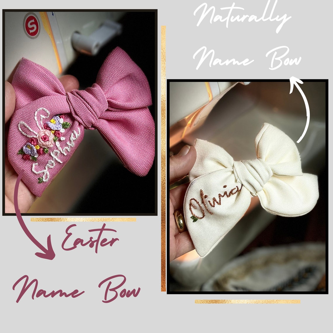 Easter Name Bow, Baptism Name Bow, Hand Embroidered Bow, Bow for Baby ...