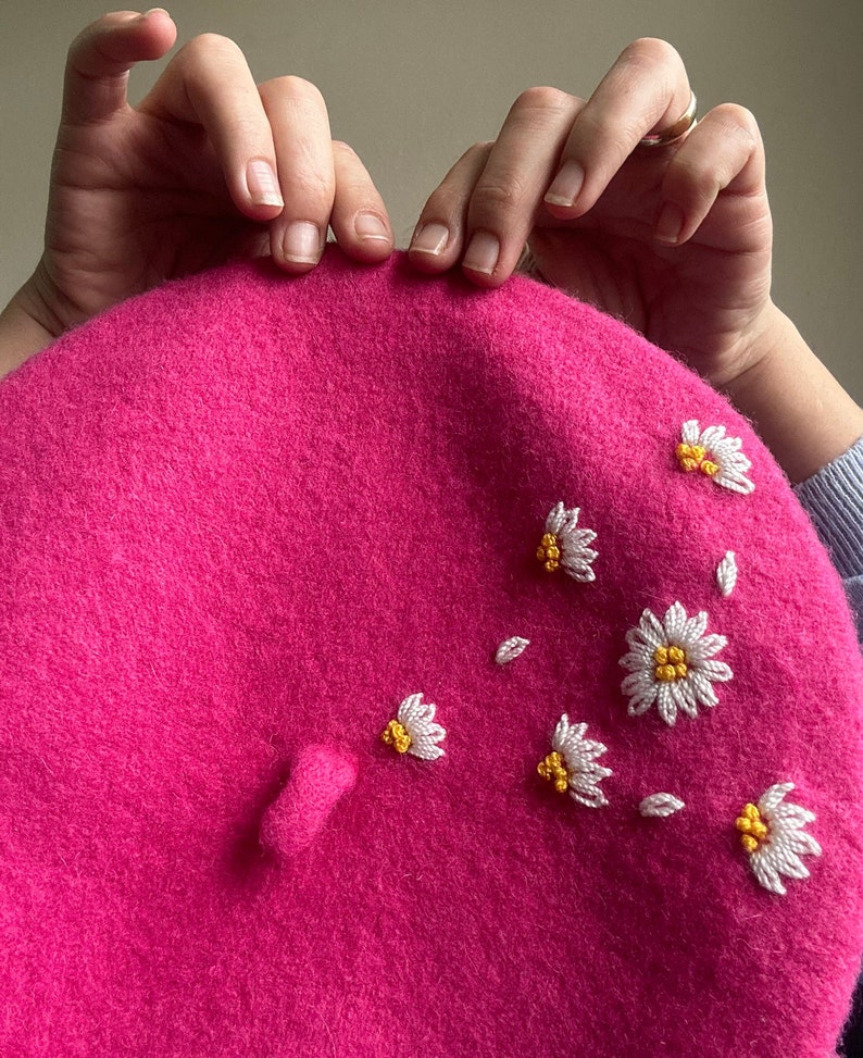 Fuchsia Pink French Beret, Hand Embroidered 100% Wool Beret, French Hat ...
